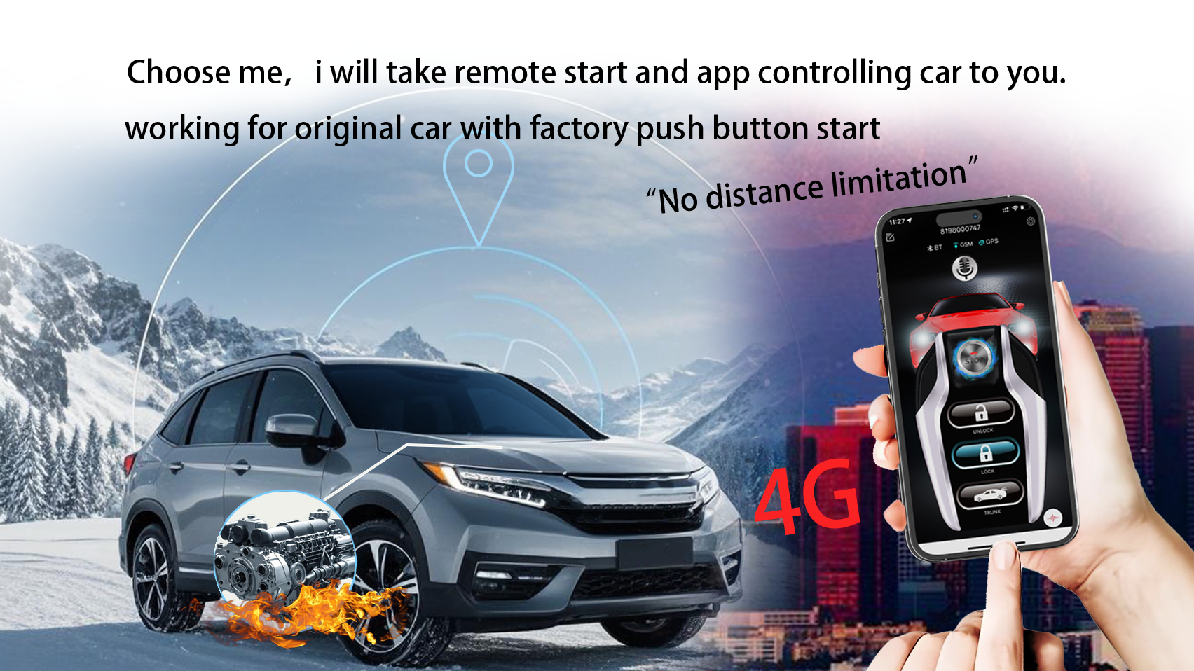 4G Smart Phone App Start Stop Lock Unlock Open Trunk GPS Location Smar ...